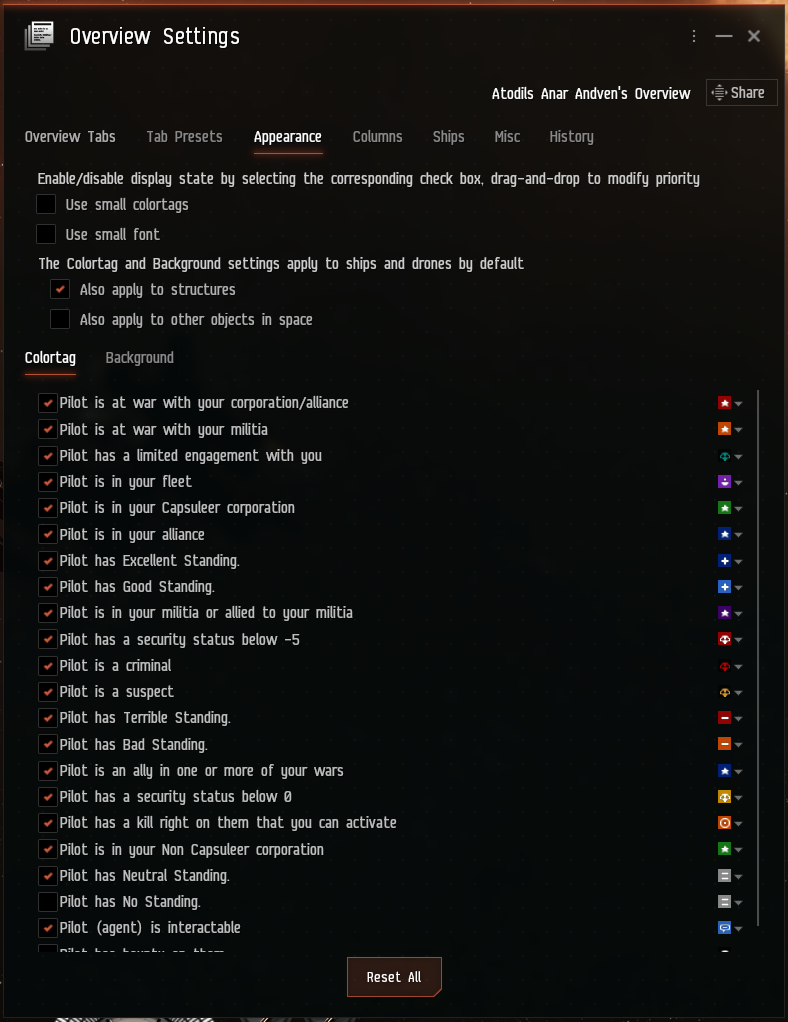 オーバービュー設定 – EVE Online